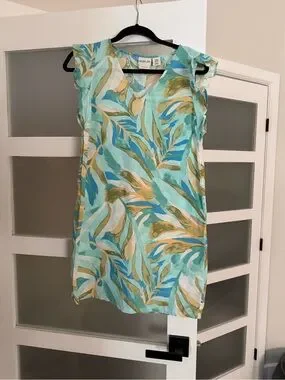 Rachel Zoe | Dresses | Rachel Zoe Green Blue Leaf Print Linen Dress ...